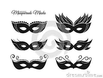 Vector Illustration: Set Of Hand Drawn Silhouettes Of Masquerade Masks ...