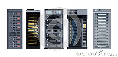 Vector Illustration Set Of Various Cartoon Server Racks, Different ...