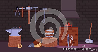 The Vector Illustration Shows Blacksmithing Tools, Including An Anvil ...