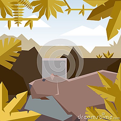 Flat Geometric Jungle Background With Capybara Vector Illustration ...