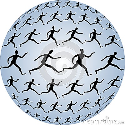 Vector Image Of Silhouettes Abstract Human Figures Running In Rows On ...