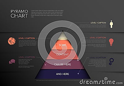 Vector Infographic Five Tier Pyramid Chart Diagram Template - Dark ...