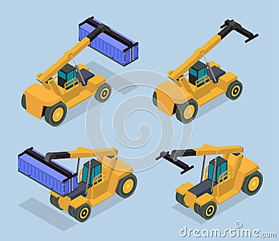 Vector Isometric Illustration Of Reach Stacker. Front And Back Sides Of ...
