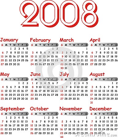 Vector Kalender 2008. Stock Afbeelding - Afbeelding: 3497861
