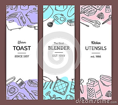 Vector Kitchen Utensils Doodle Icons Vertical Flyer Or Banner Template ...