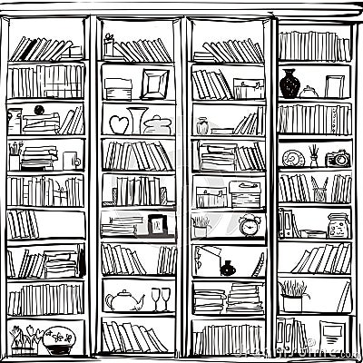 Vector Of Library Book Shelf Doodle Background Stock Vector - Image ...