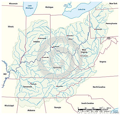 Vector Map Drainage Basin Of The Ohio River, USA | CartoonDealer.com ...