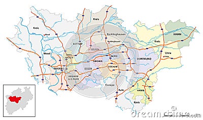 Vector Map Of The Largest German Metropolitan Region, The Ruhr Area ...