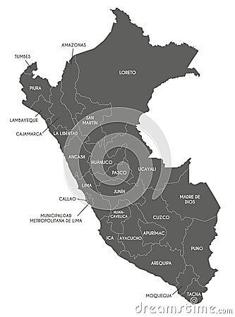 Vector Map Of Peru With Departments, Provinces And Administrative ...