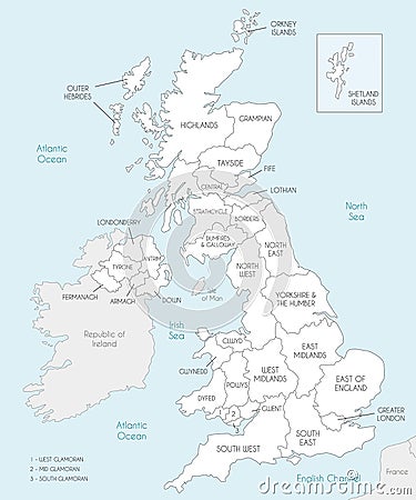 Vector Map Of UK With Administrative Divisions, And Neighbouring ...