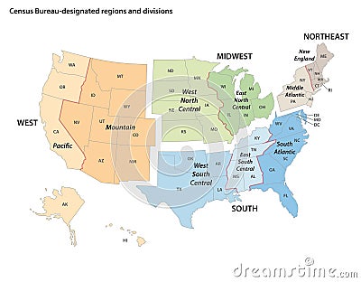 Vector Map Of The United States Census Bureau Designated Regions And ...
