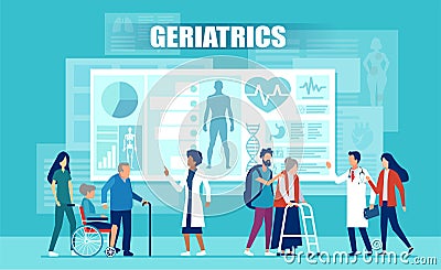 Vector Of Medical Team Assisting Elderly Patients With Disabilities ...