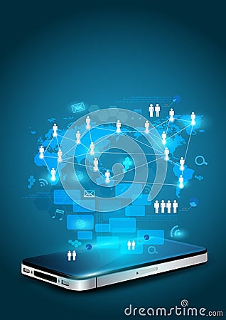Mobile Phone With Technology Network Process Vector Illustration ...