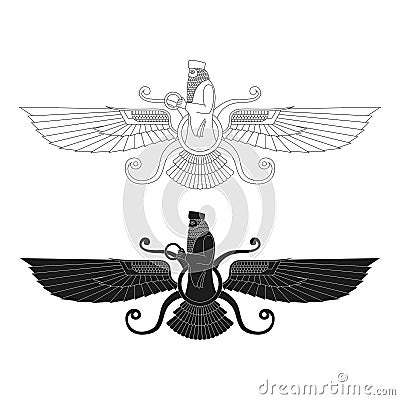 Vector Monochrome Icon With Ancient Sumerian Symbol Faravahar ...