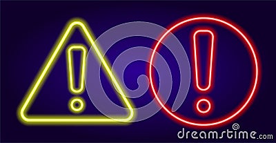 Neon Exclamation Mark In Triangle And Circle. A Set Of Attention Signs ...