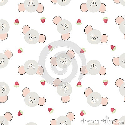 Vector Pattern Of Cartoon Rat Heads With Strawberry On White Background ...