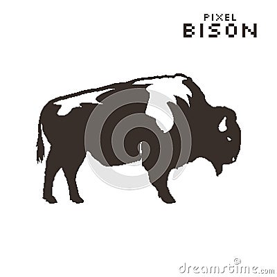 Vector Pixel Art Bison On A White Background. Silhouette Retro Style ...