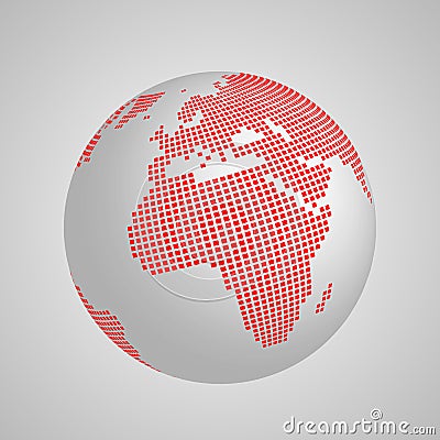 Vector Planet Earth Globe With Red Squared Map Of Continents Europe And ...