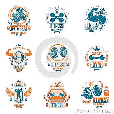 Vector Power Lifting Theme Emblems And Motivational Flyer Templates ...