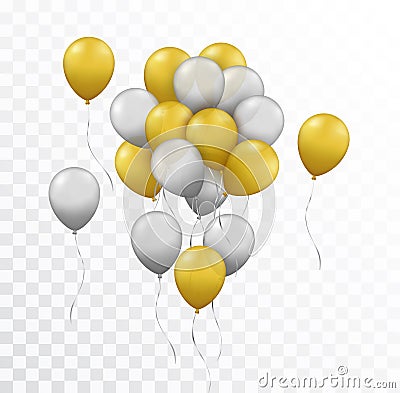 Vector Realistic Group Of Gold And Silver Balloons Isolated On ...