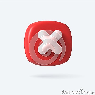 Vector Render 3d Of Right Cross Icon. Red Color. Approvement Icon Or ...