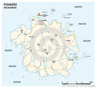 Vector Road Map Of The Main Micronesian Island Of Pohnpei ...