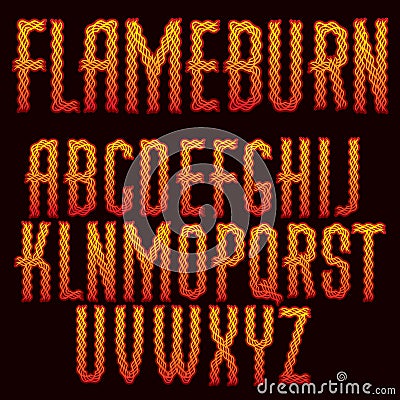 Vector Script, Modern Alphabet Letters Set Made With Red Infernal Blaze ...