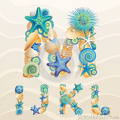 Vector Sea Life Font On Sand Background. | CartoonDealer.com #24554595