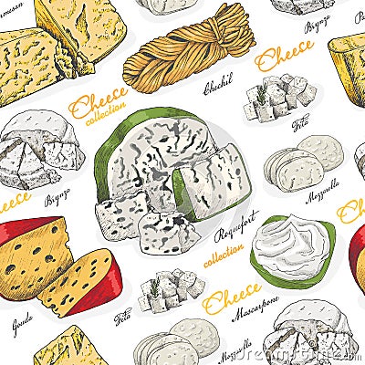 Vector Seamless Pattern With Different Color Cheeses In Sketch Style ...