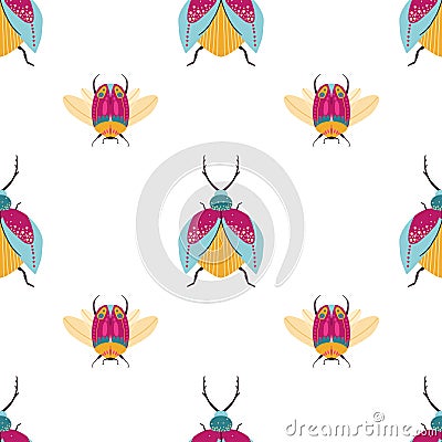 Vector Seamless Repeating Pattern With Hand Drawn Bugs Or Beetles ...