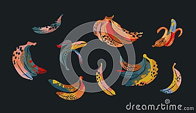 Vector Set Of Abstract Bananas. Exotic Illustrations. Clipart, Isolated ...