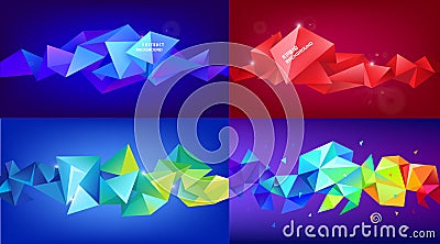Vector Set Of Abstract Geometric 3d Facet Shapes, Horizontal Banners ...