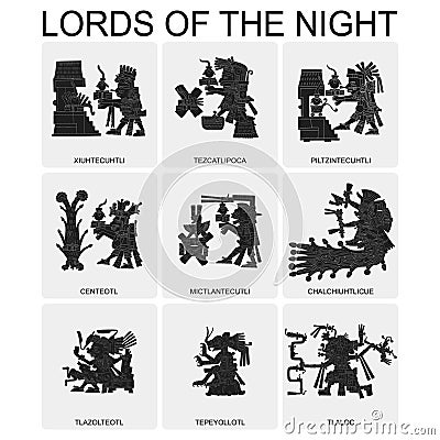 Vector Set With Aztec Deities Lords Of The Night | CartoonDealer.com ...