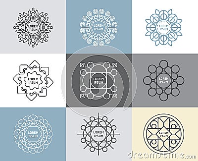 Set of Geometryc and Floral Linear Monogram Design. Line Art Elements ...