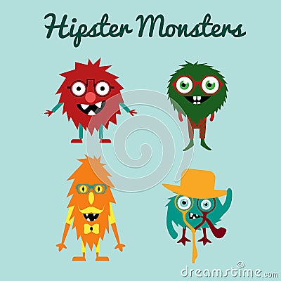 Vector Set Of Freaky Cute Retro Hipster Alien | CartoonDealer.com #57185886
