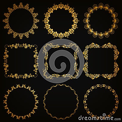 Vector Set Of Gold Decorative Borders, Frame | CartoonDealer.com #56430966