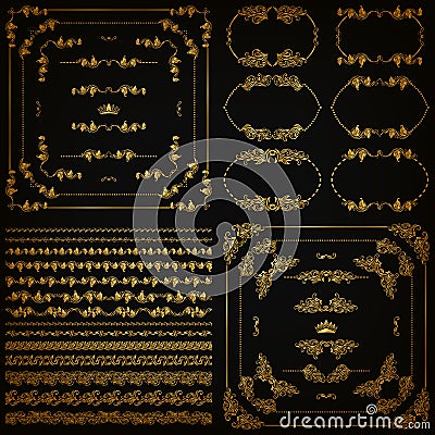 Vector Set Of Gold Decorative Borders, Frame | CartoonDealer.com #77676346