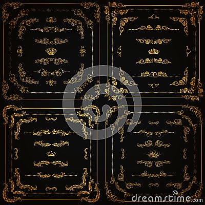 Vector Set Of Gold Decorative Borders, Frame | CartoonDealer.com #54934491