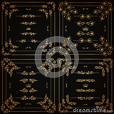 Vector Set Of Gold Decorative Borders, Frame | CartoonDealer.com #54934495