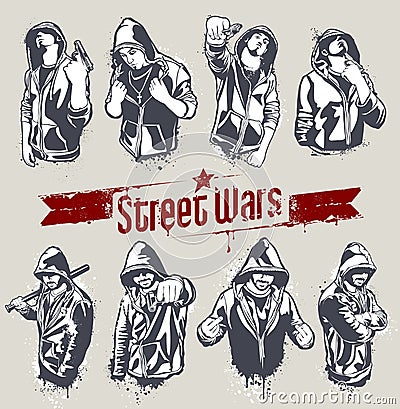 Vector Set Of Hoody Gangsters Stock Photos - Image: 22002723
