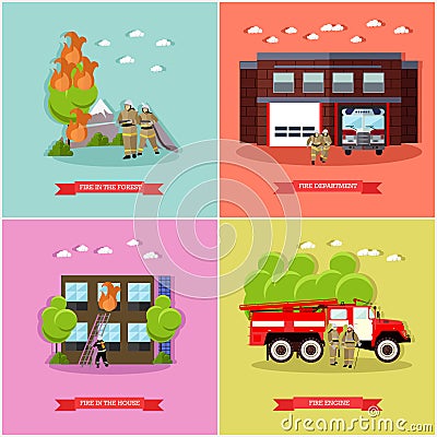Vector Set Of Posters With Fire Fighting Concept Design Elements ...