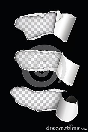 Vector Set Of Realistic Torn Black Paper Holes With Rolled Edge On Transparent Background ...