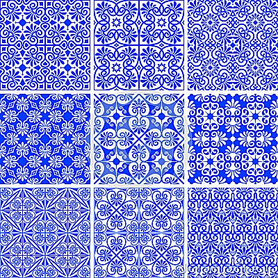 Vector Set Of Seamless Ancient And Modern Greek Blue Patterns On A ...