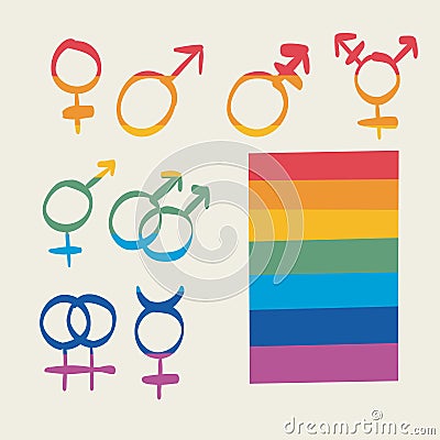 Vector Set Of Symbols Of Sexual Minorities. Rainbow-colored Symbols ...