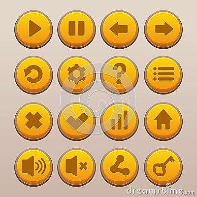 Set Of UI Button Icons For 2D Game User Interfaces Vector Illustration ...