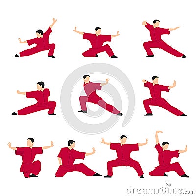 Vector Set Of Wushu. Wushu Positions. Design Elements And Icons Royalty ...