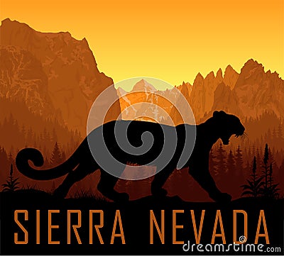 Vector Sierra Nevada Range Mountains With Puma Cougar Puma Concolor ...