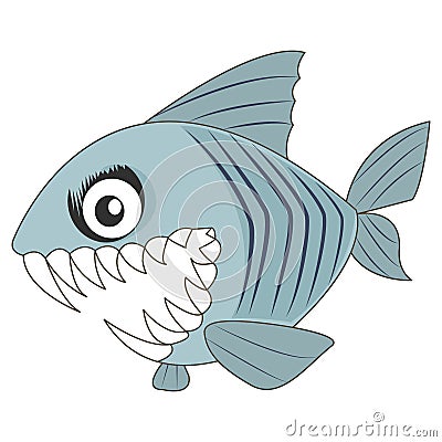 Vector Sketch Of A Fish With Big Teeth Opened Its Mouth ...