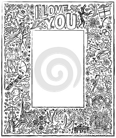 Vector Sketch Frame Background With Love Story Elements | CartoonDealer ...
