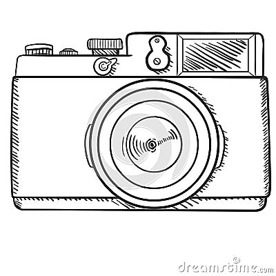 Vector Sketch Retro Photo Camera. Front View. Stock Illustration ...